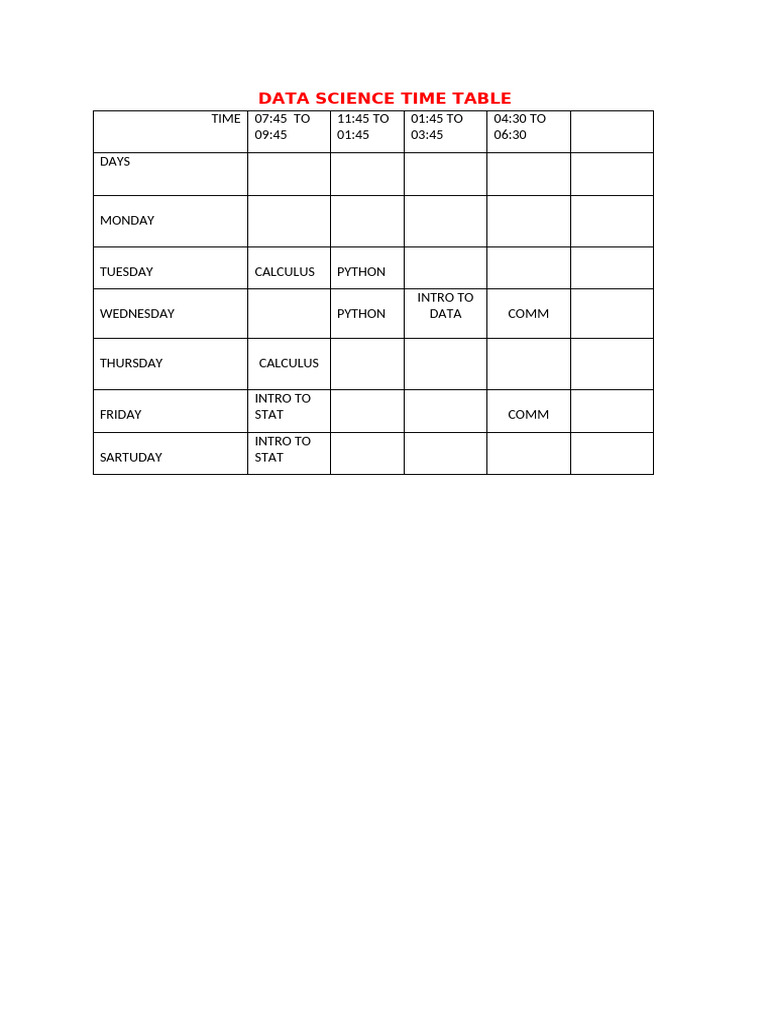 Data Science Time Table | PDF