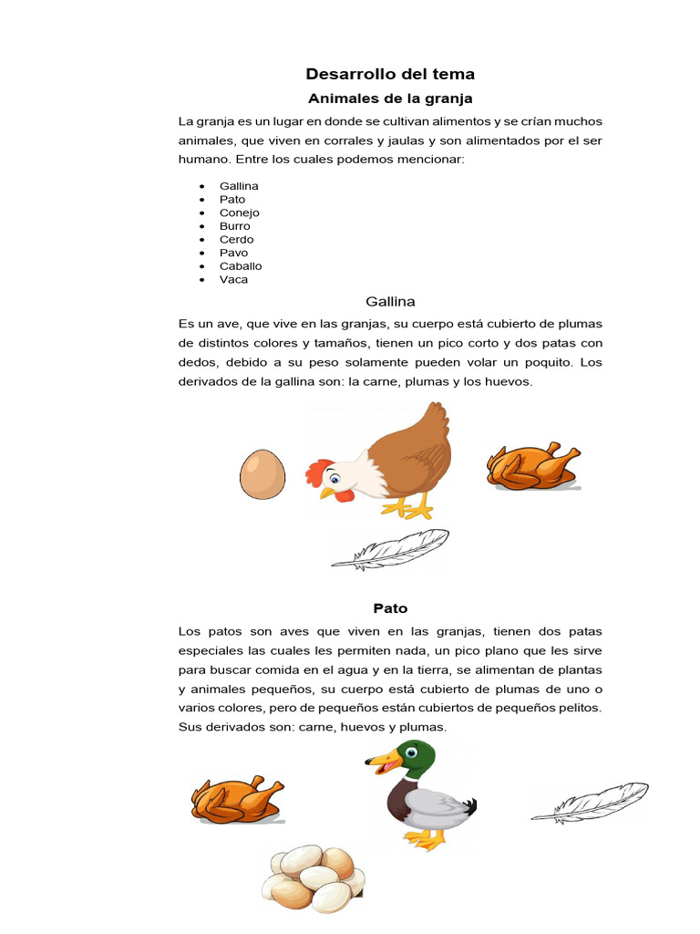 Desarrollo Del Tema Clase 1, Animales de La Granja | PDF