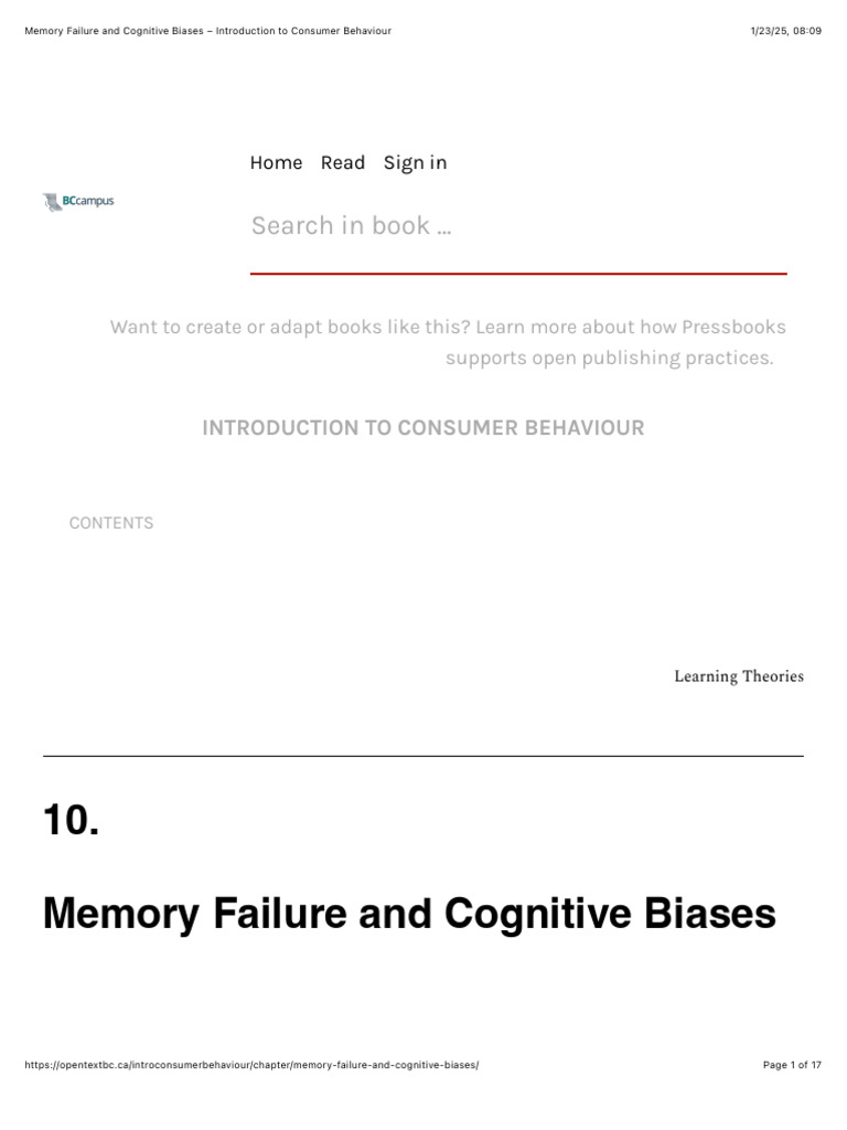 Memory Failure and Cognitive Biases - Introduction To Consumer Behaviour | PDF | Schema ...