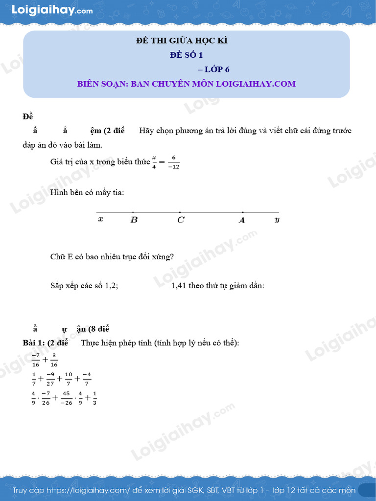 De Kiem Tra Giua Hoc Ki 2 Toan 6 de So 1 Chan Troi Sang Tao 1742529453 | PDF