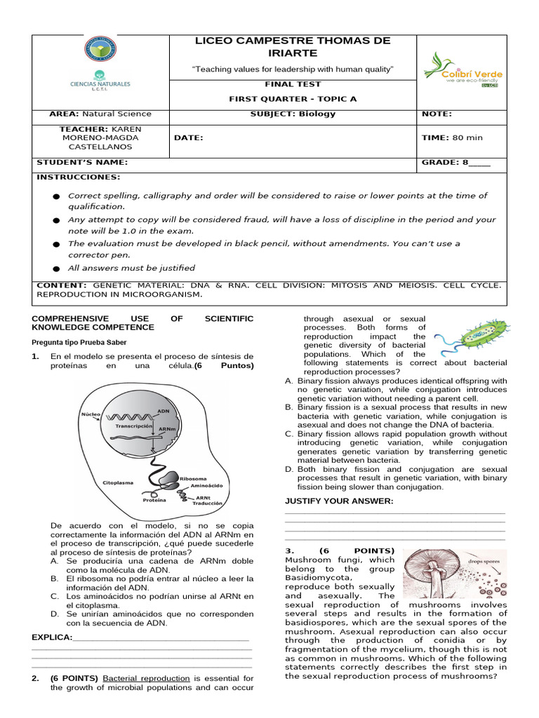 8th Grade Biology Final Exam: Genetics & Cell Division | PDF | Mitosis ...