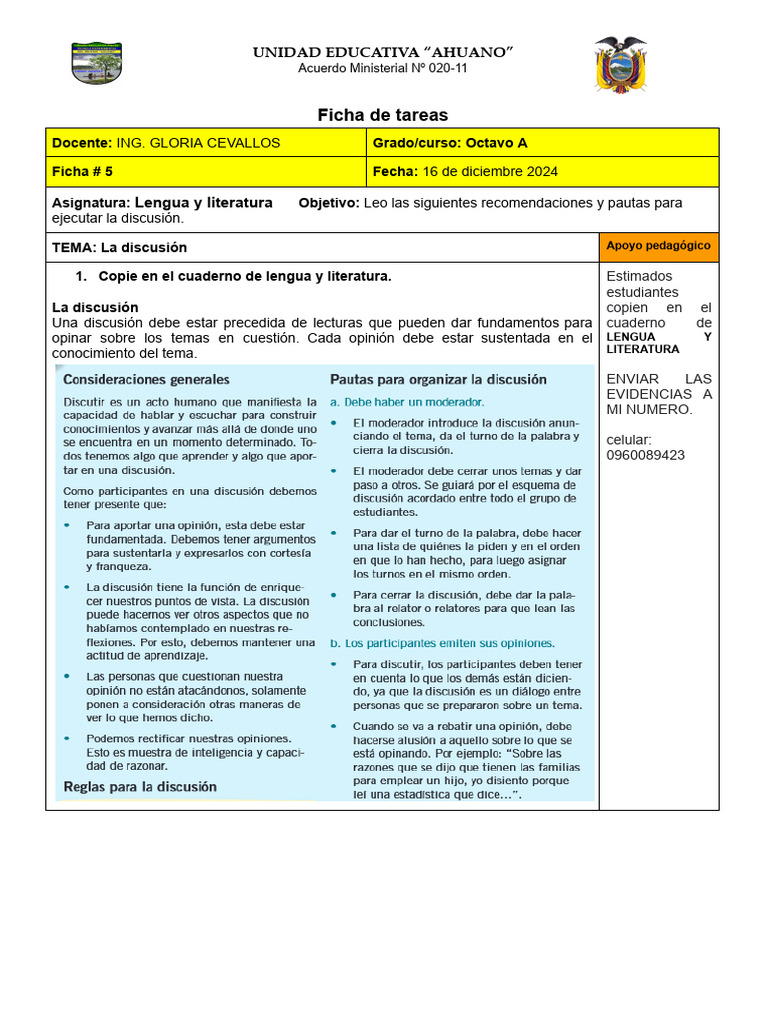 Ficha Tareas LL 8VO - 16-Dic 2024 | PDF