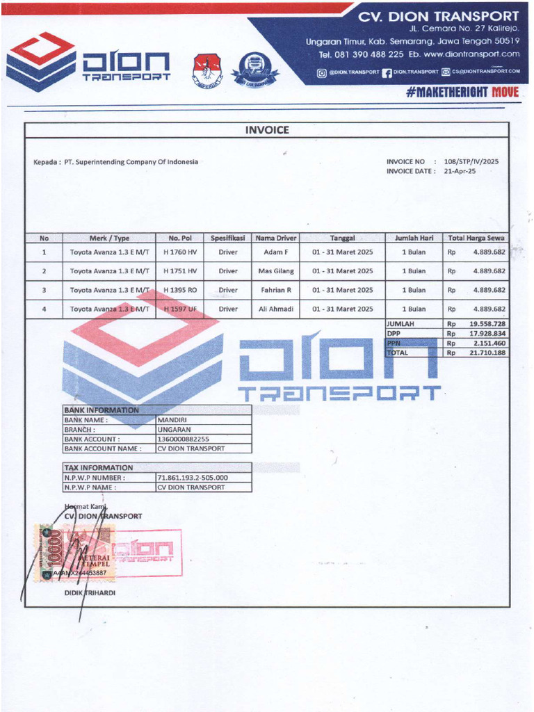 Invoice Sucofindo 4 DRV Mar | PDF
