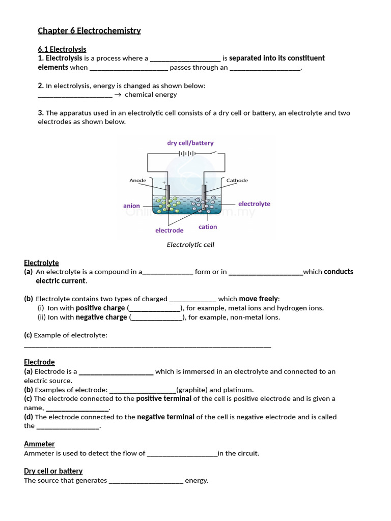 Understanding Electrolysis in Chemistry | PDF | Electrochemistry | Anode