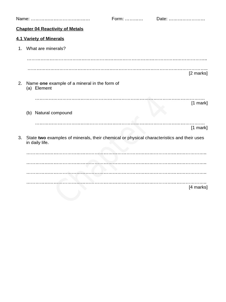 Metals Reactivity and Extraction Guide | PDF | Metals | Reactivity ...