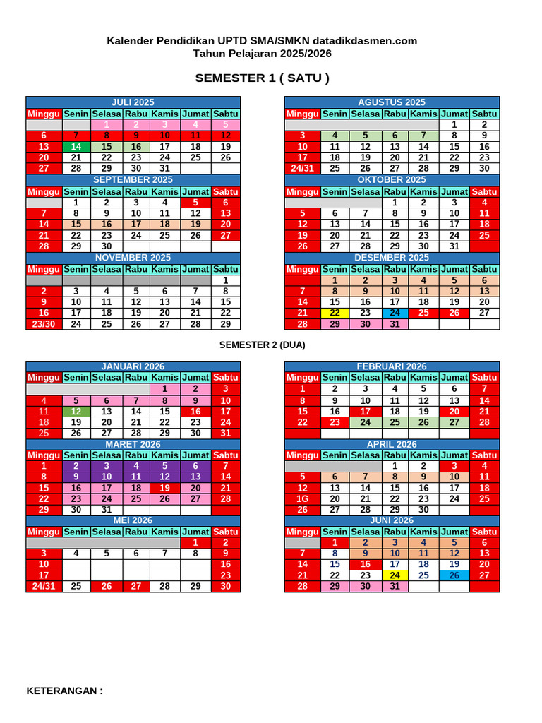 Sma SMK - Kalender Pendidikan 2025 - 2026 - Sma-Smk | PDF