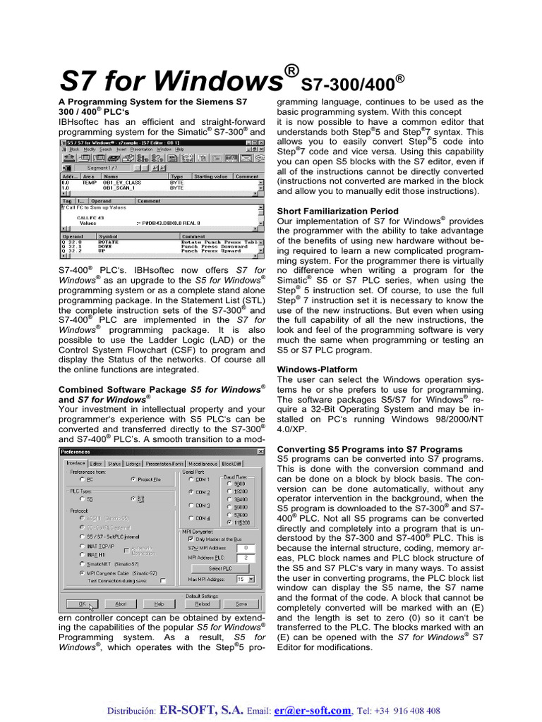 IBH Softec S7 For Windows Programming Software For S7 PLC CPU - 10510 | PDF | Programmable Logic ...