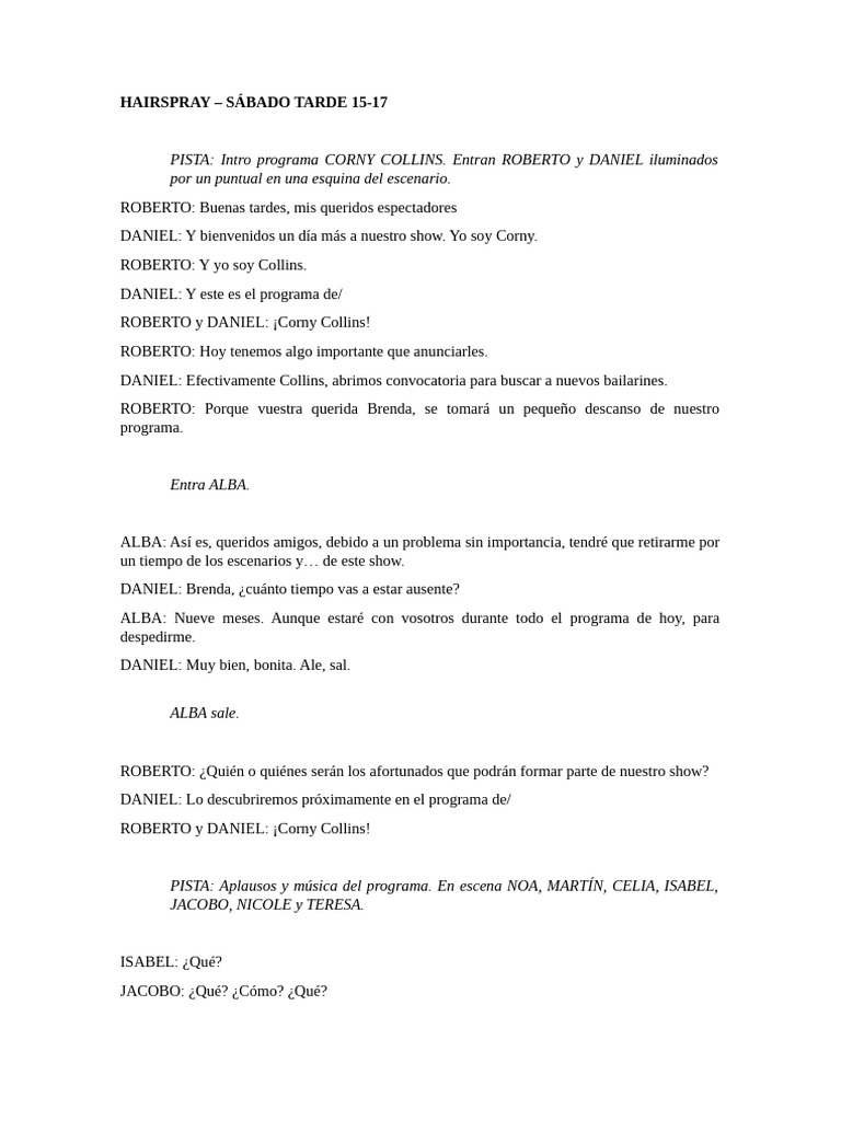 HAIRSPRAY. Sádado 15-17 | PDF