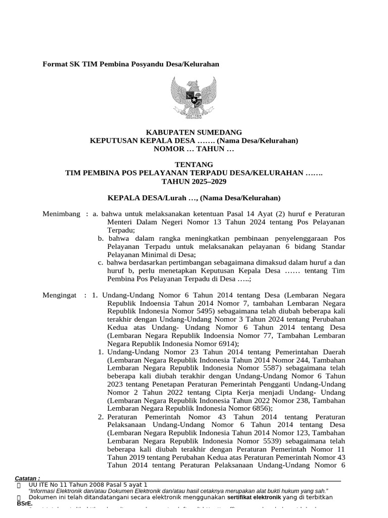 Draf SK TP Posyandu Dan Posyandu Desa | PDF