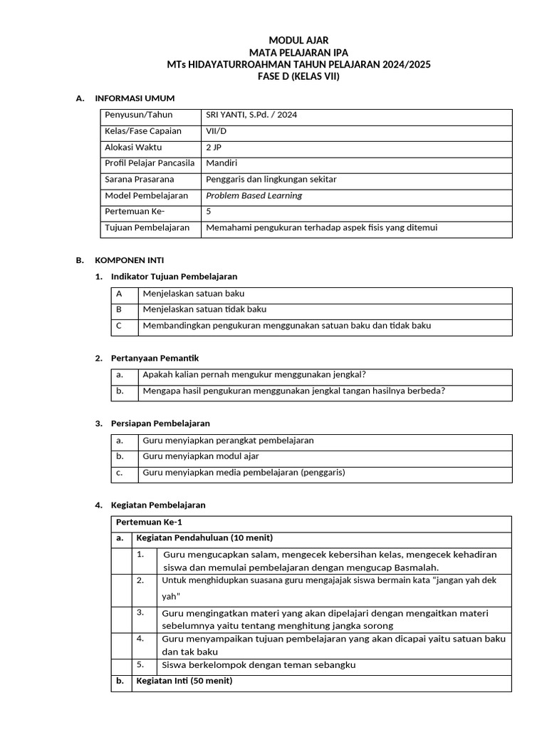 Modul Ajar Ipa Vii Pert 5 | PDF