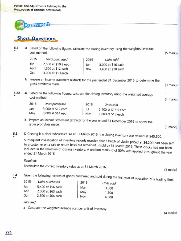 Secondary Acct Chapter 6 Assessment | PDF | Inventory | Income Statement