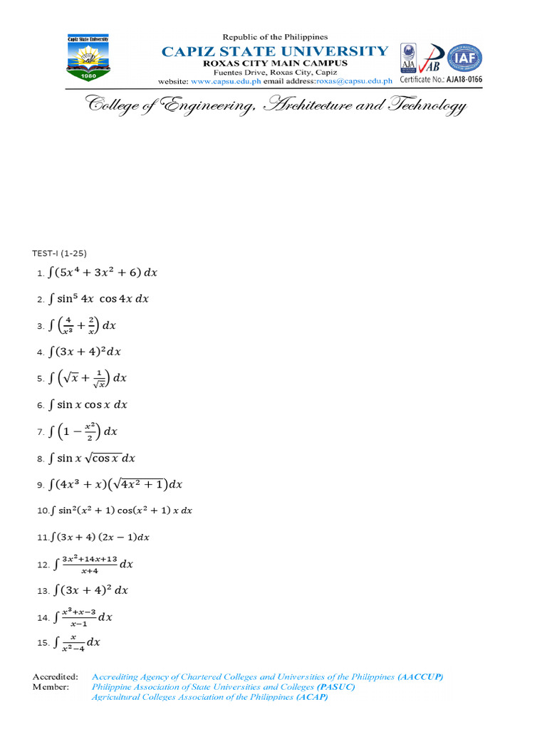 Setwork No. 1 (Nstscep-Integral Calculus) | PDF