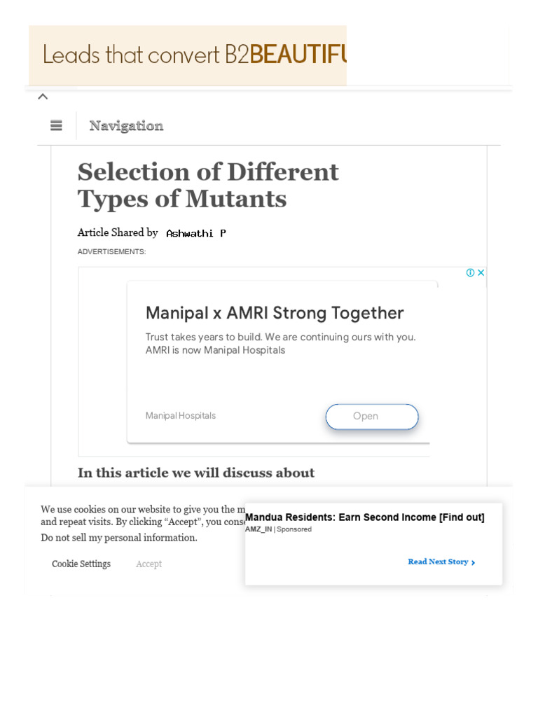 Selection of Different Types of Mutants | PDF | Mutation | Growth Medium