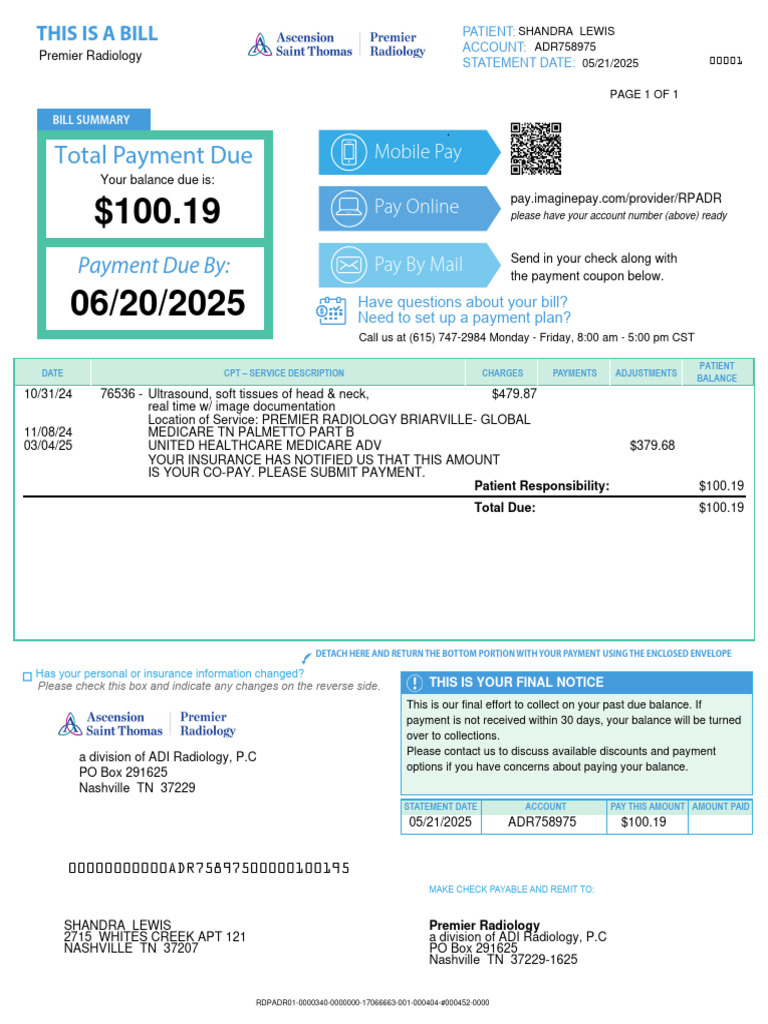 Statement 282077366 | PDF | Radiology | Medicare (United States)