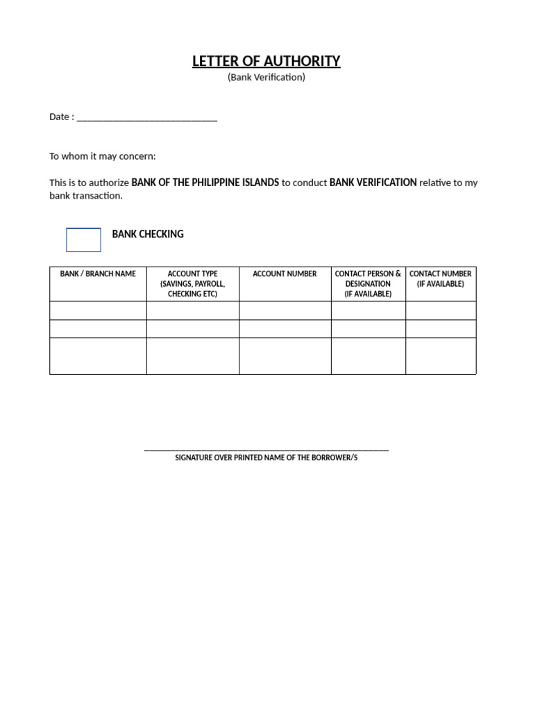 Authorization Letter - Bank | PDF