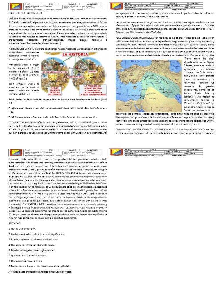 Plan de Recuperacion Cilo III | PDF | Mesopotamia | Sumeria