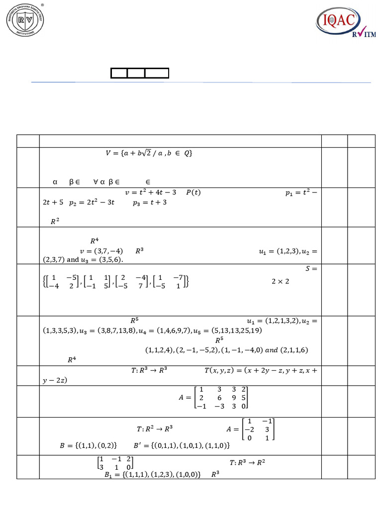 Assignment BCS405D 2025 | PDF | Linear Subspace | Linear Algebra