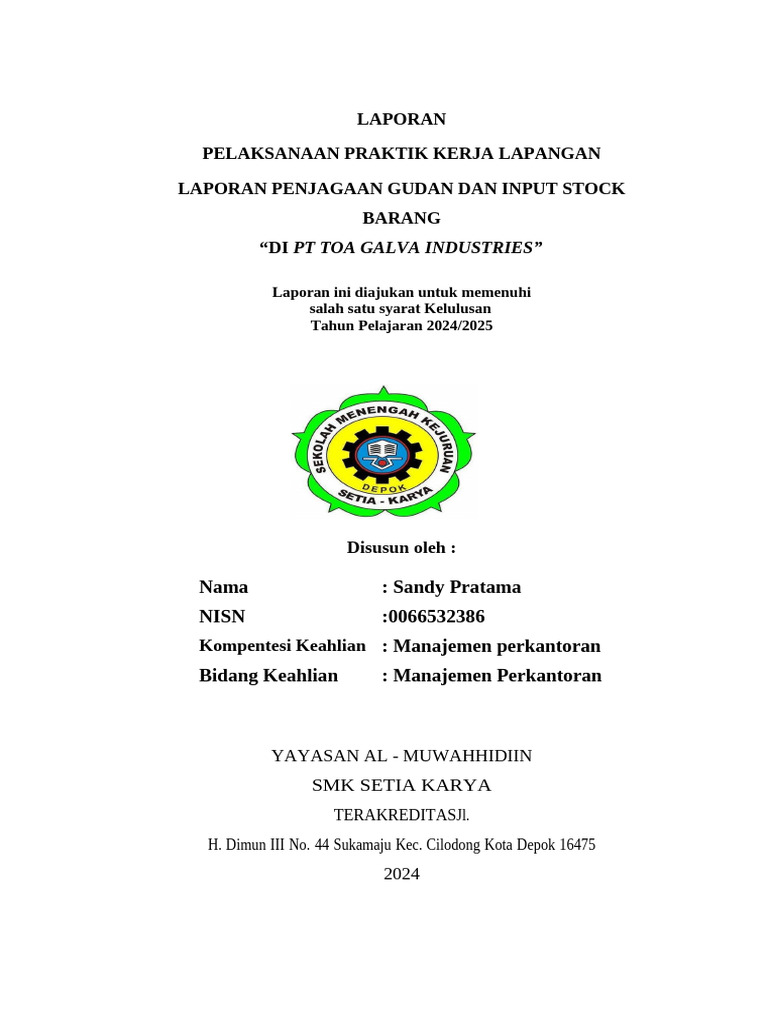 LAPORAN PKL Sandy Pratama Revisi | PDF