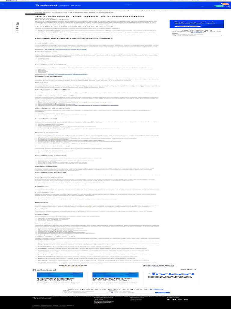 22 Common Job Titles in Construction Indeed Com | PDF
