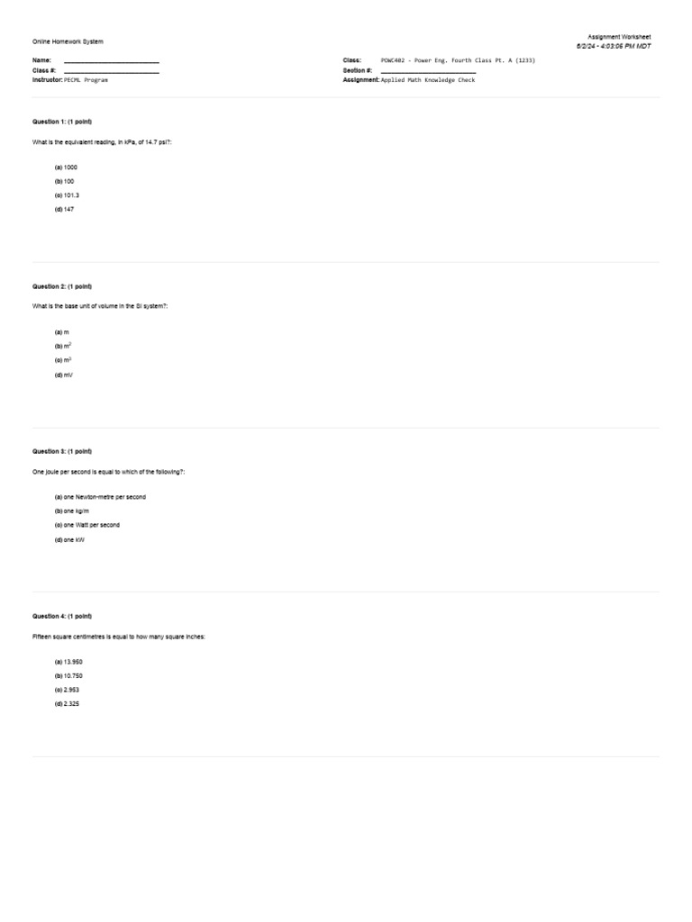 NAIT Applied Math Knowledge Check | PDF | Sphere | Area