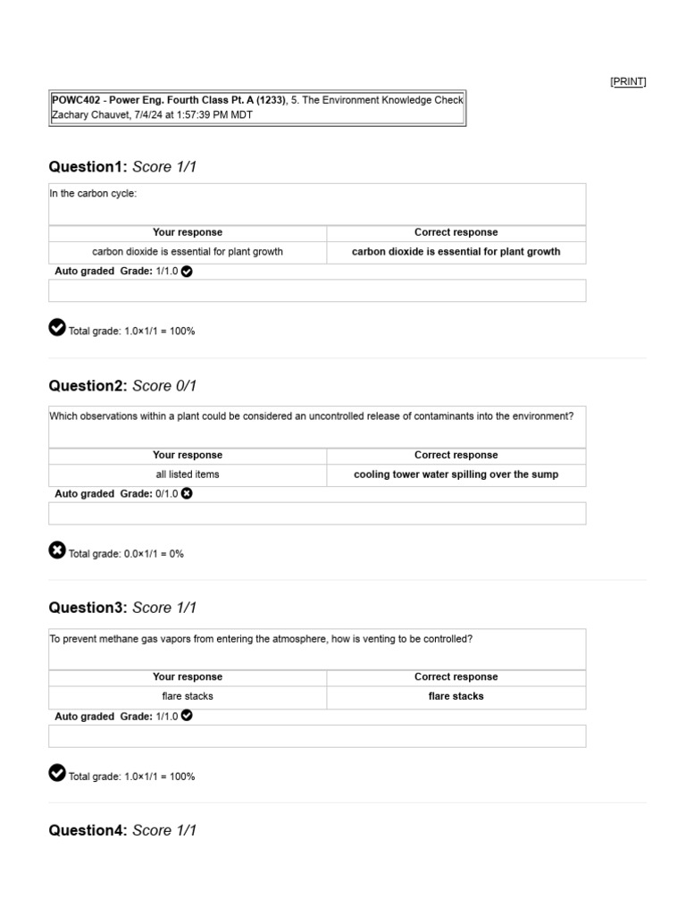 Part A Unit 5 Intro To Plant Operations, Environment Knowledge Check ...