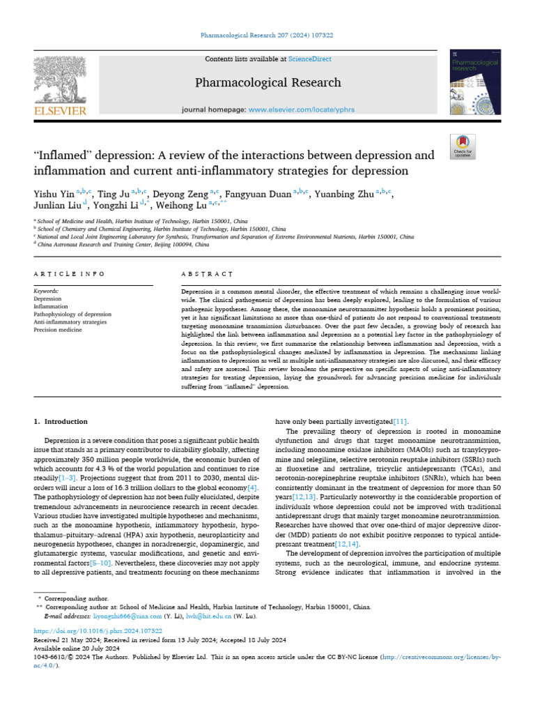 Inflammation's Role in Depression Treatment | PDF | Microglia ...