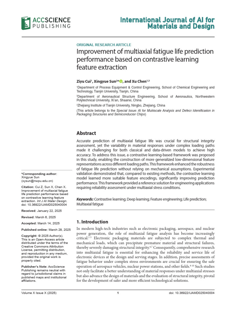 Improvement of Multiaxial Fatigue Life Prediction Performance Based On Contrastive Learning ...