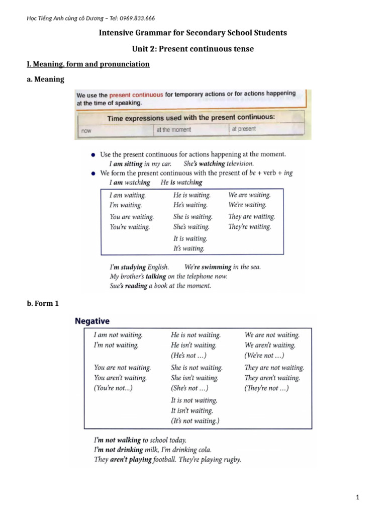 Intensive Grammar For Secondary School Students - U2 Present Continuous ...