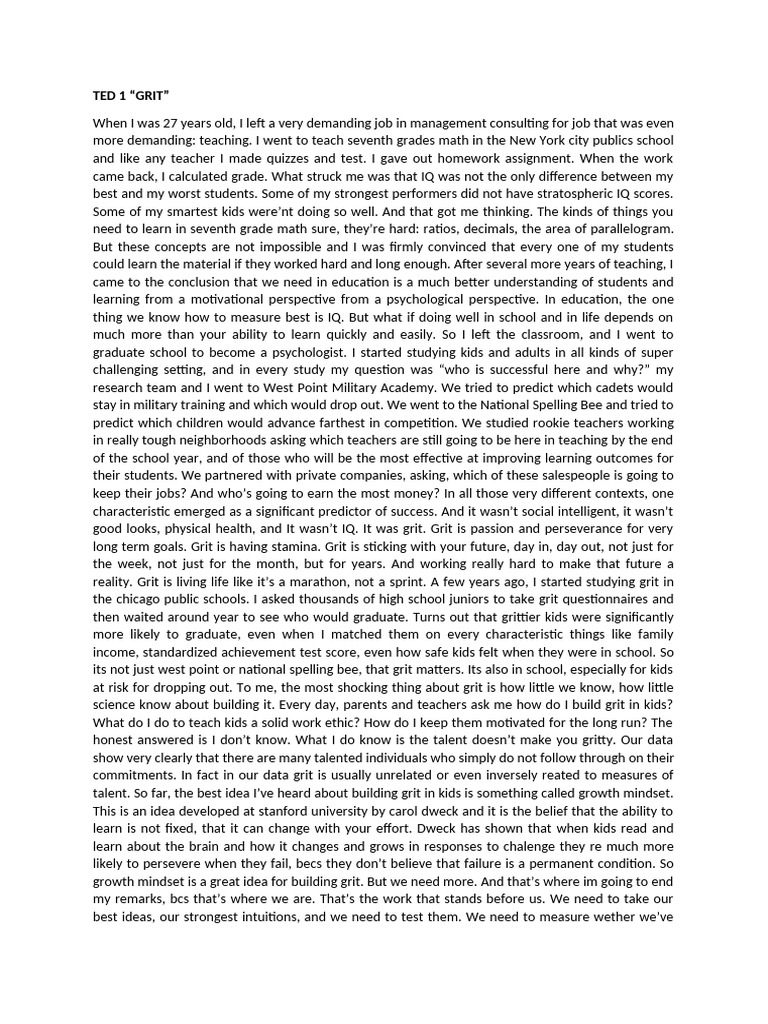 Ted 1 | PDF | Grit (Personality Trait) | Cognition