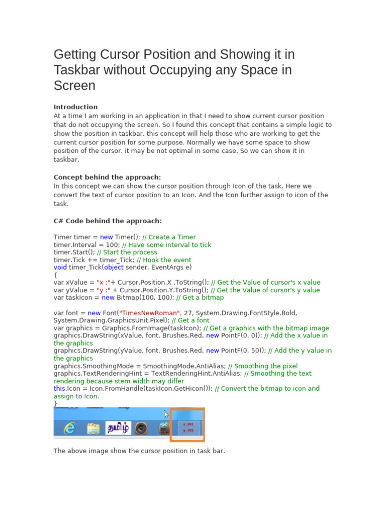 Show Cursor Position in Taskbar Icon | PDF