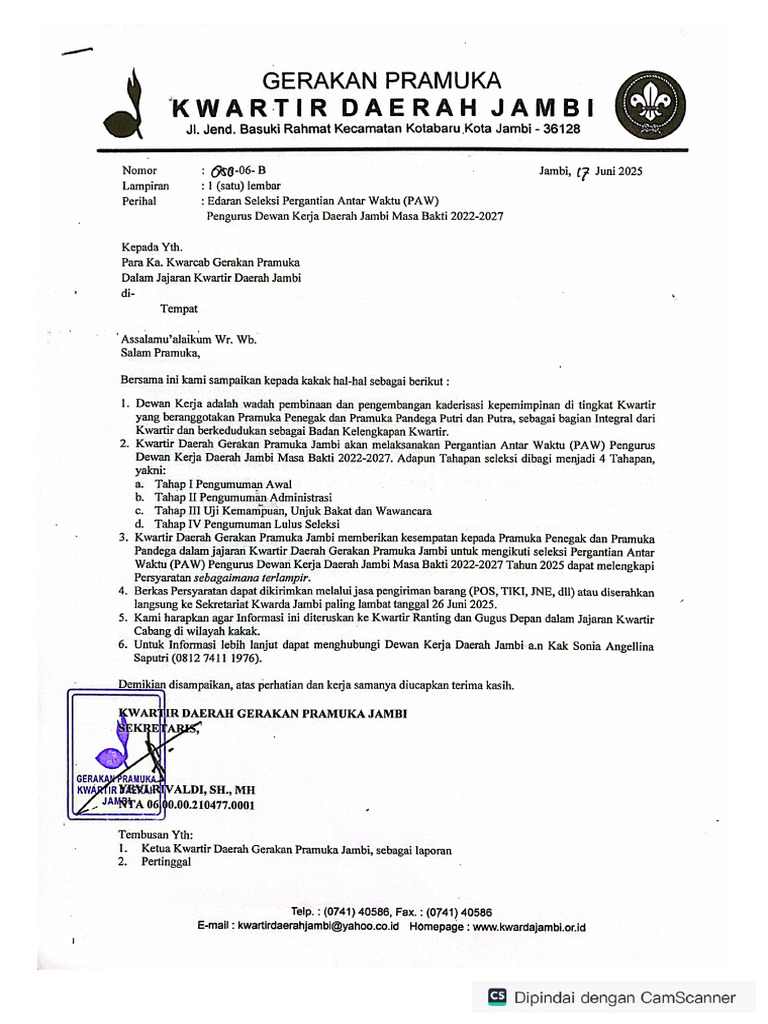Edaran Seleksi Pengurus DKD Jambi | PDF