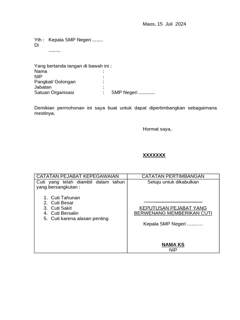 Form Permohonan Cuti | PDF