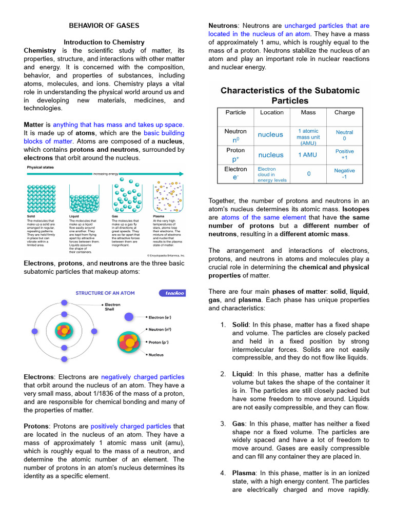 Understanding Gas Behavior in Chemistry | PDF | Gases | Atoms