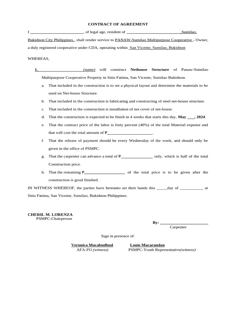Contract of Agreement | PDF