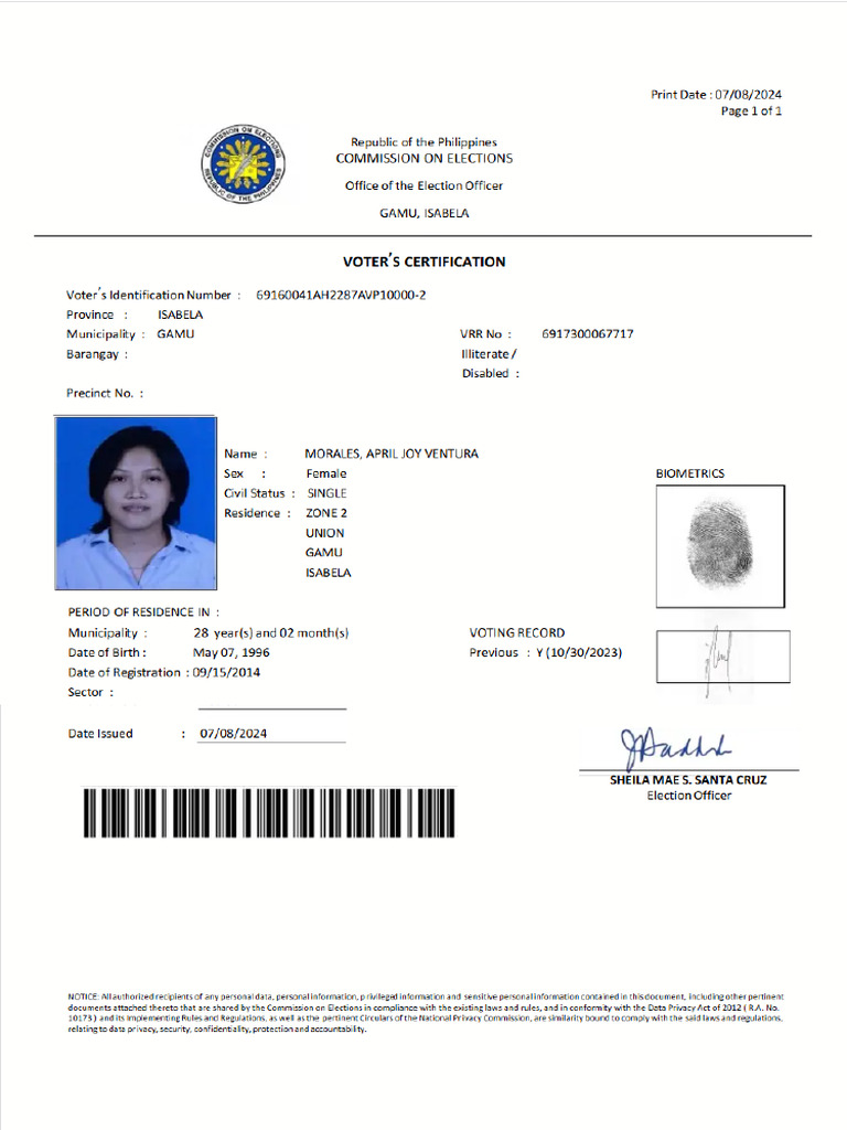 Voters Cert | PDF