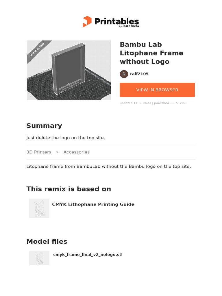Bambu Lab Litophane Frame Without Logo | PDF