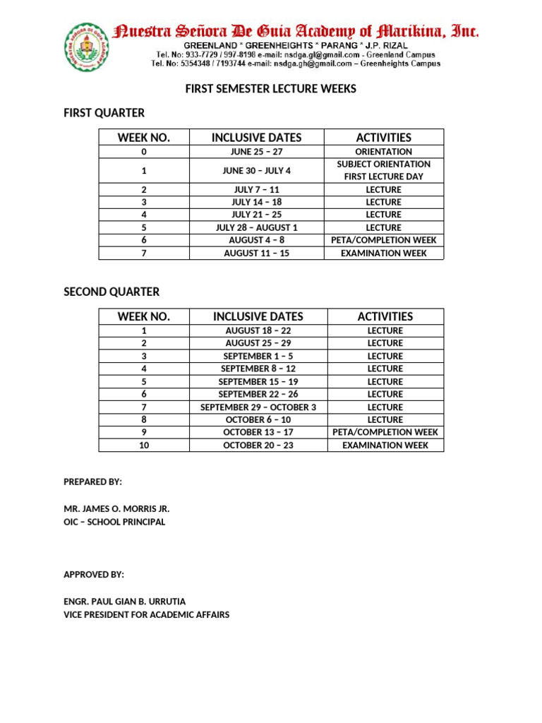 First Semester Lecture Schedule 2023 | PDF