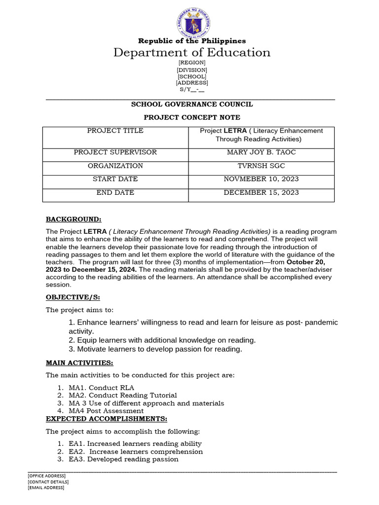 FI 6 SGC Concept Note Project Brief Template | PDF | Cognitive Science ...