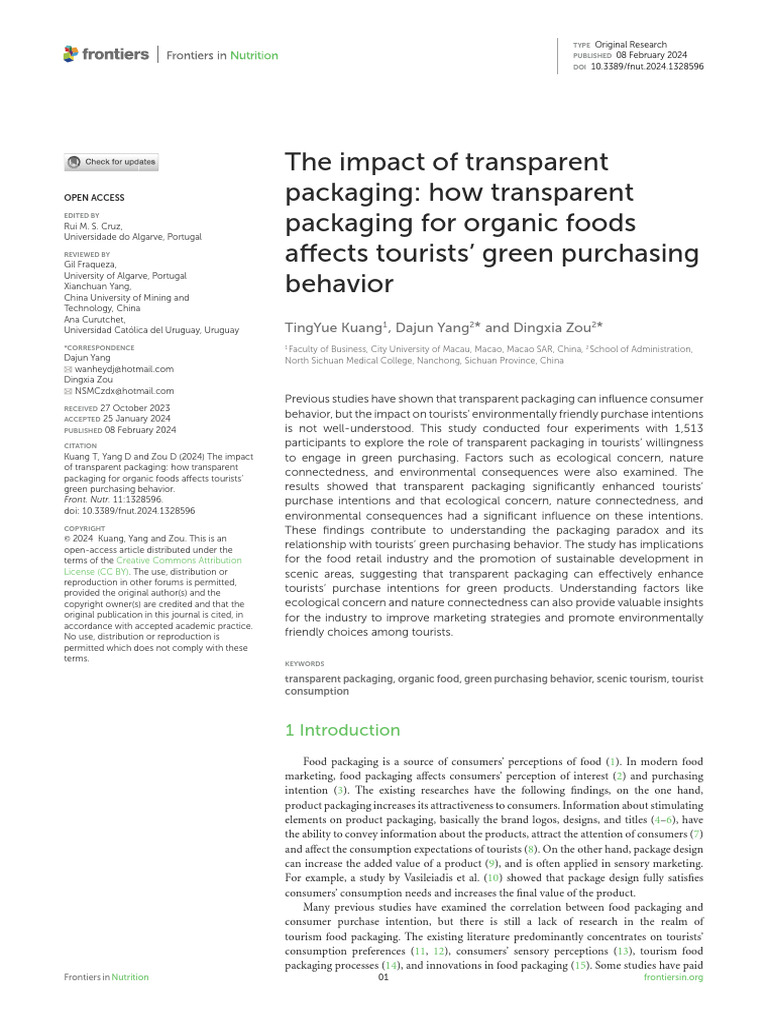 Impact of Transparent Packaging For Organic Foods Affects Tourists' Green Purchasing Behavior ...