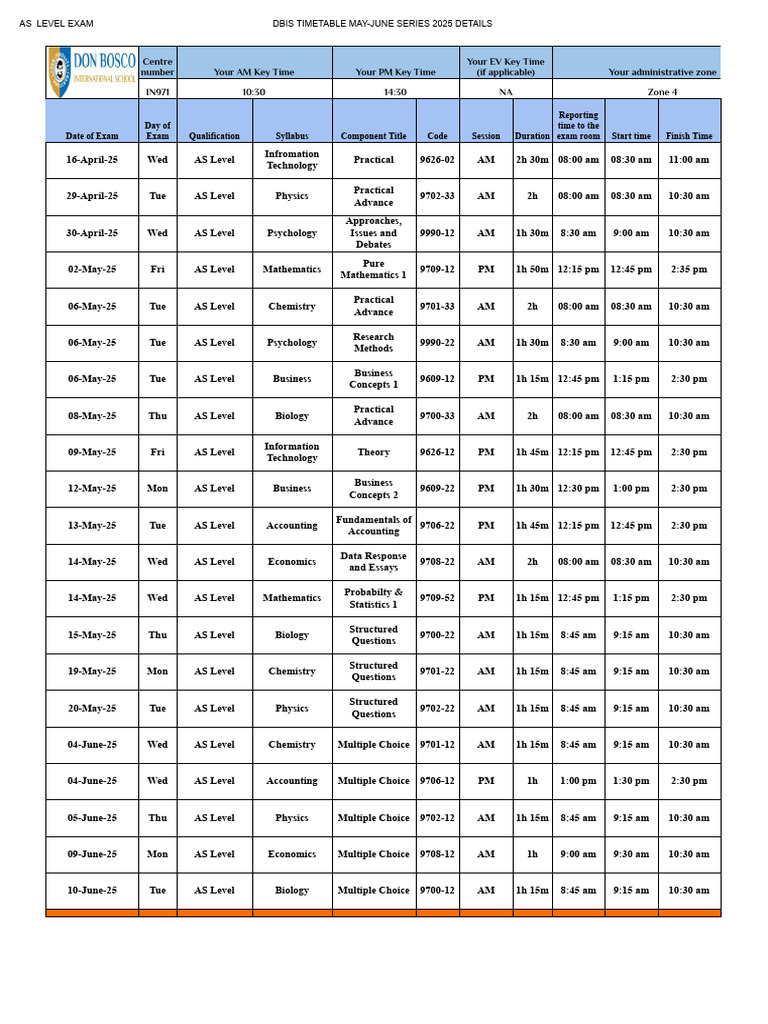 As Level Exam May-June 2025 TT | PDF | Science