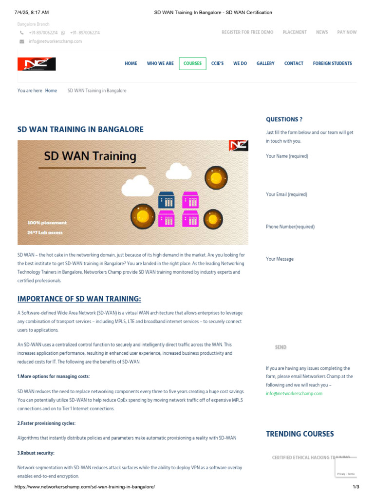 SD WAN Training in Bangalore - SD WAN Certification | PDF | Computer Network | Information And ...