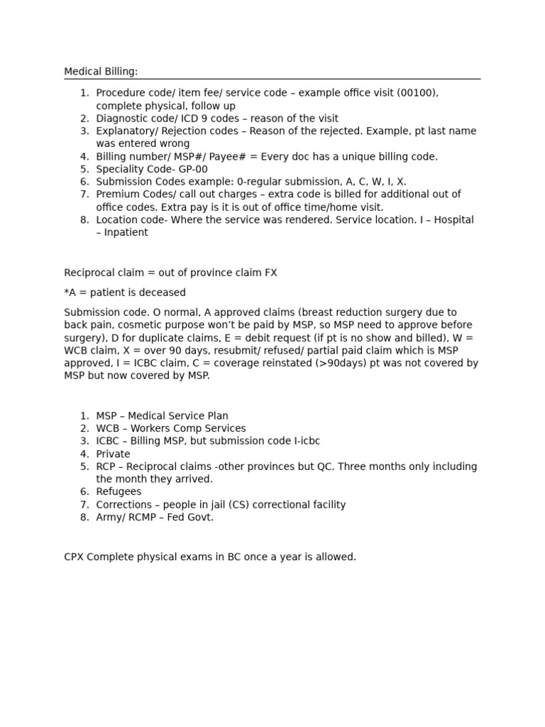 Medical Billing Codes and Guidelines | PDF
