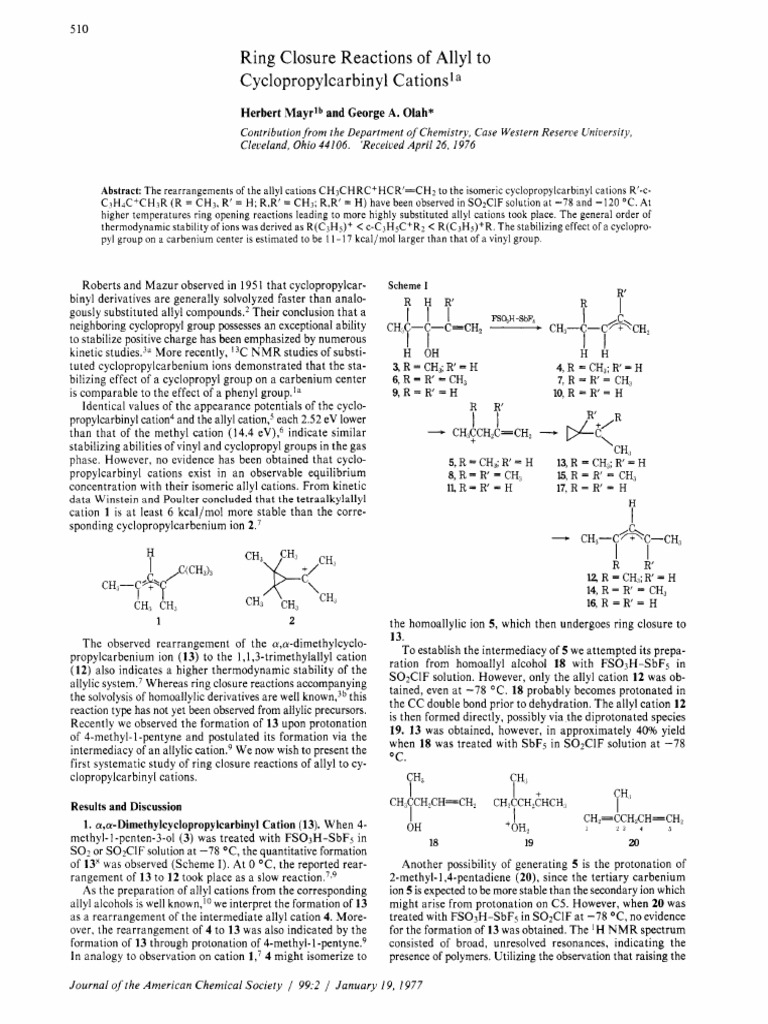 Olah Mayr 2002 Stable Carbocations 202 Ring Closure Reactions of Allyl ...