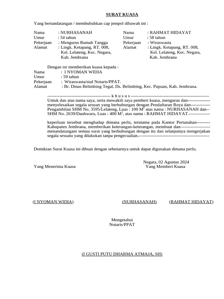 Surat Kuasa Roya (Susila) 2 | PDF