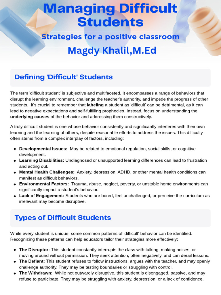 Strategies for Managing Difficult Students | PDF | Learning | Learning ...