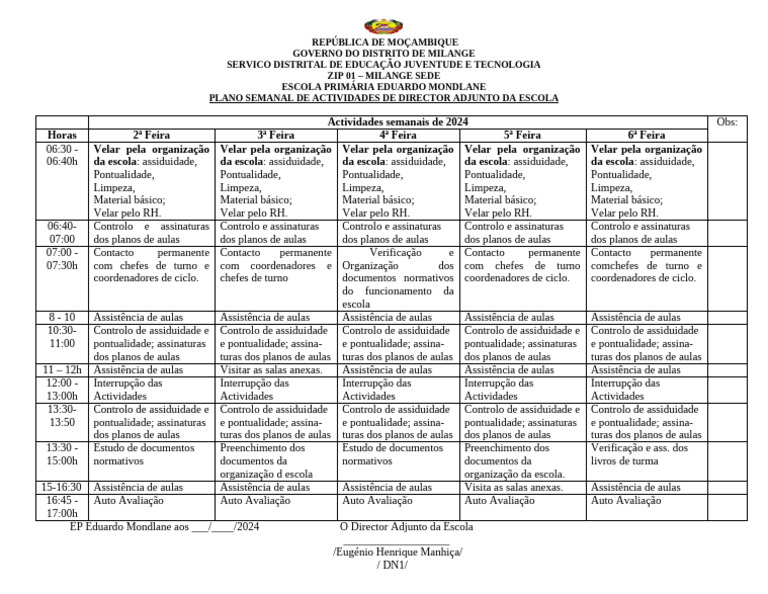 Plano Semanal Do DAp | PDF