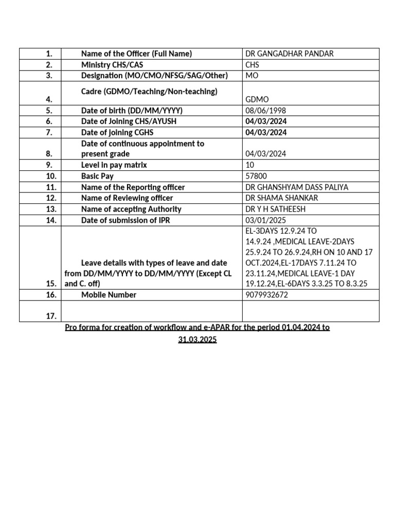 Proforma For Creation of Workflow and EAPAR 25 | PDF
