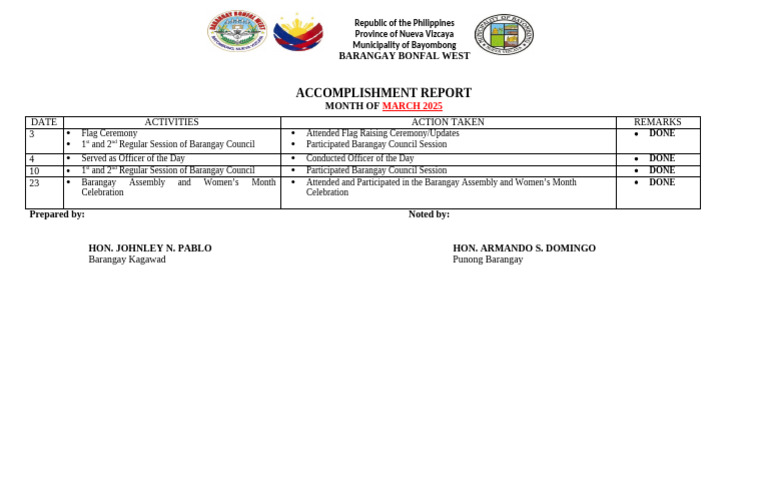 March 2025 Accomplishment Report | PDF