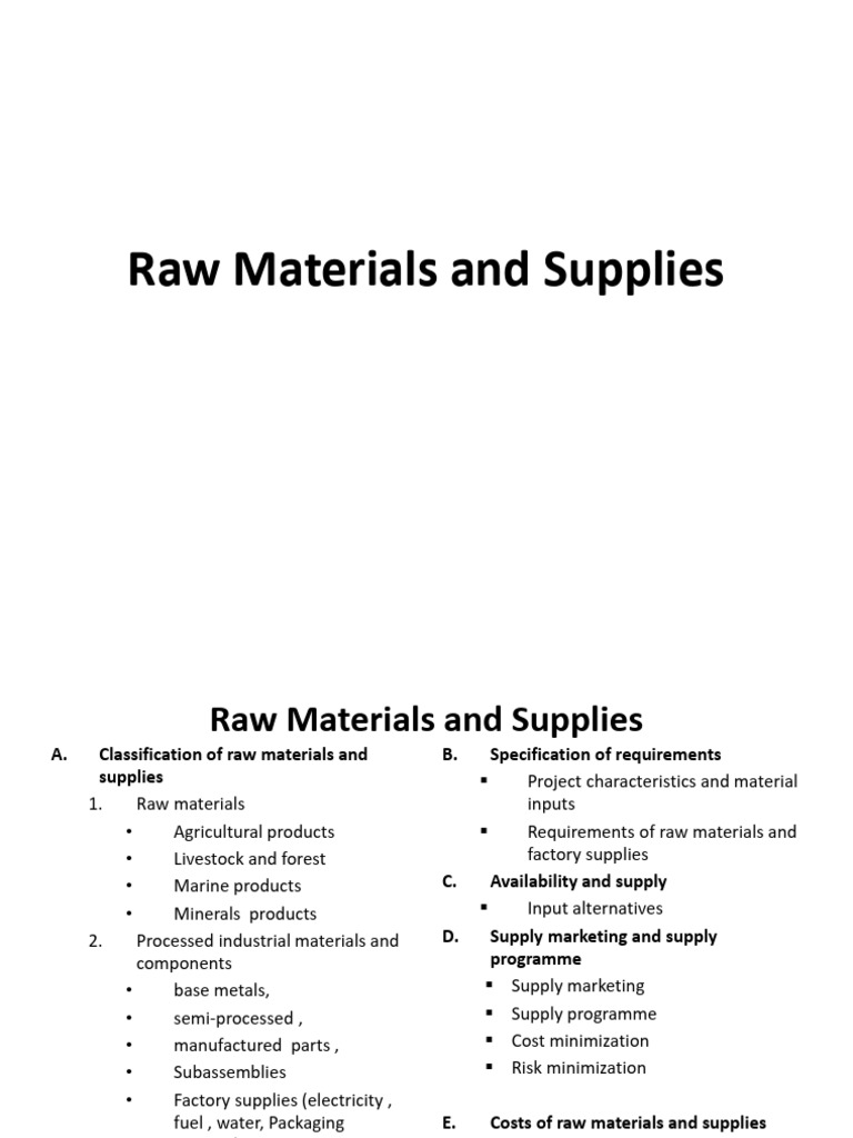 04 Raw Materials and Supplies | PDF | Supply Chain | Cost