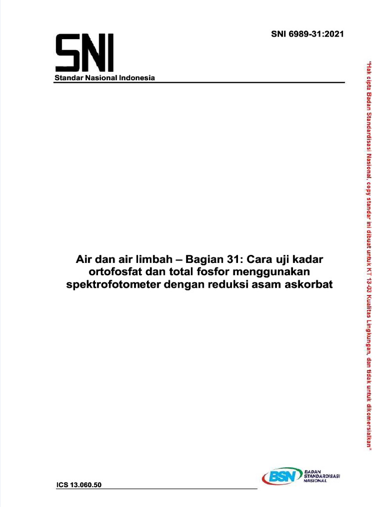 PDF Sni 6989 31 2021 Cara Uji Ortofosfat Dan Total Fosfor Menggunakan ...